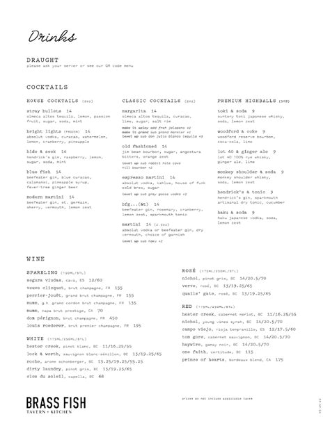 Brass Fish Tavern Menu Full Menu Update 2026