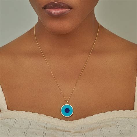 Large Turquoise Inlay Evil Eye Pendant With Diamonds For Women
