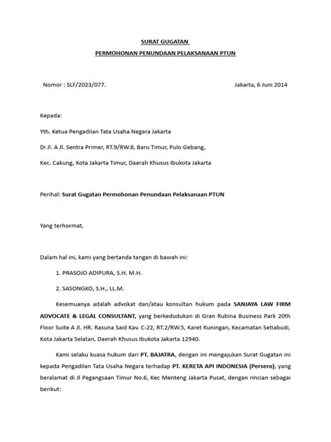 Surat Gugatan Permohonan Penundaan Pelaksanaan Ptun Pdf