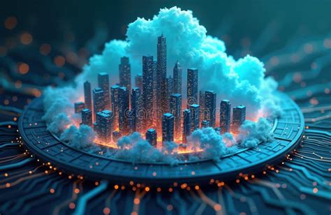 Futuristic City Surrounded By Cloud Based Tech Infrastructure Data