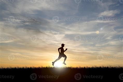 Running Man Silhouette In Sunset Time Silhouette For A Runner Training