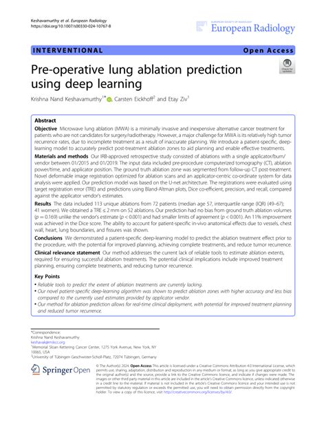 pdf pre operative lung ablation prediction using deep learning