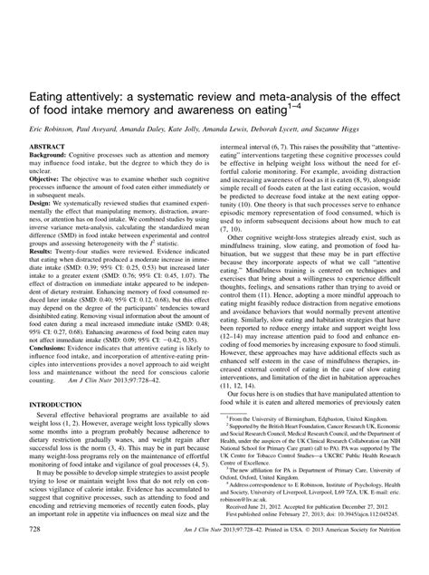 Pdf Eating Attentively A Systematic Review And Meta Analysis Of The Effect Of Food Intake