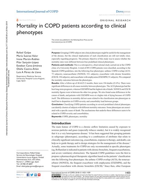 Pdf Mortality In Copd Patients According To Clinical Phenotypes