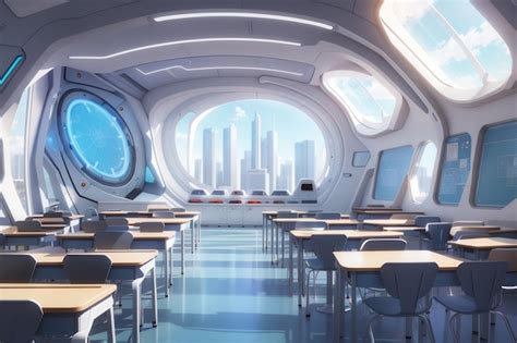 Premium Ai Image Illustration Futuristic School Classroom