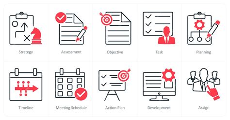 Premium Vector A Set Of 10 Action Plan Icons As Strategy Assessment