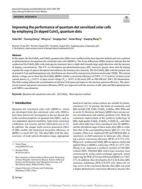Improving The Performance Of Quantum Dot Sensitized Solar Cells By