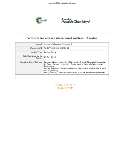 Pdf Polymeric And Ceramic Silicon Based Coatings A Review