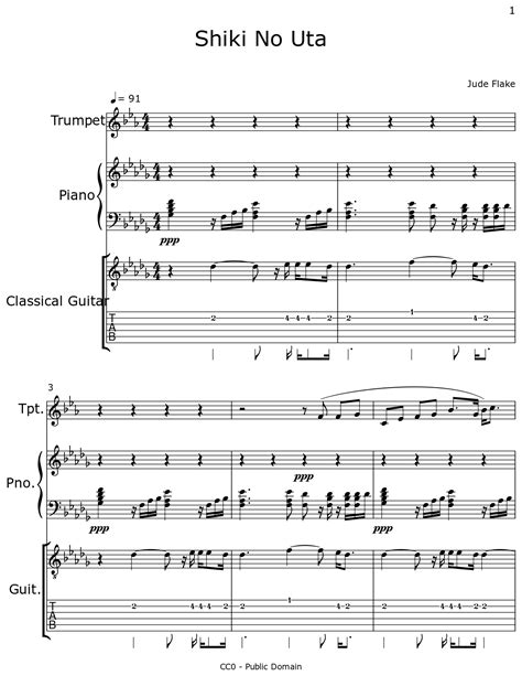 Shiki No Uta Sheet Music For Trumpet Piano Classical Guitar