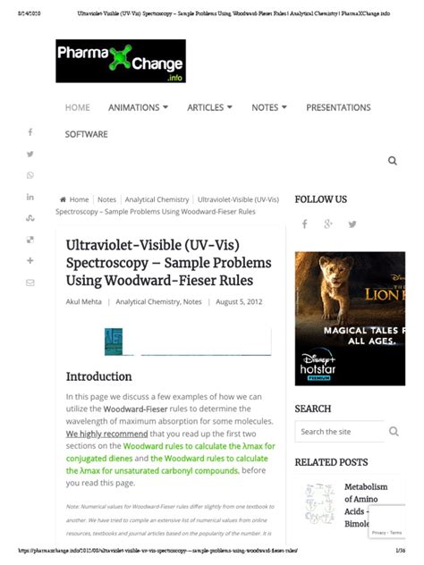 Ultraviolet Visible Uv Vis Spectroscopy Sample Problems Using Woodward Fieser Rules Pdf