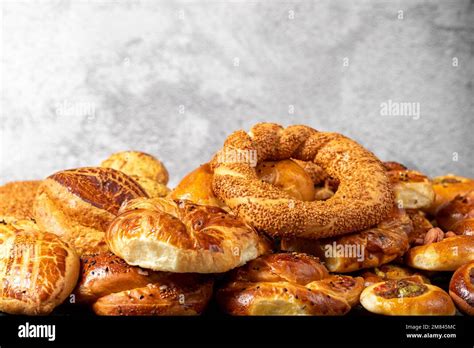 Bagel And Pogaca Varieties They Eat Pastries In Piles Bakery Products