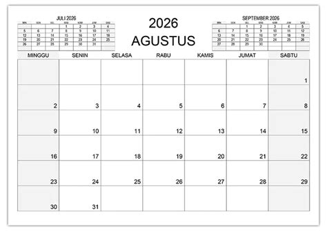 Kalender Agustus 2026 Kalender365 Su
