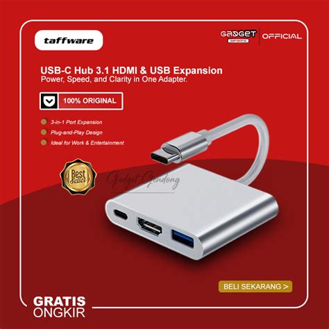 Jual Multiport Compact Usb C Adapter 3 In 1 Hub With 4k Hdmi And Usb 30