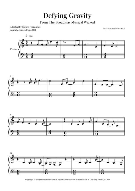 Defying Gravity Arr Glauco Fernandes By Stephen Schwartz Sheet Music