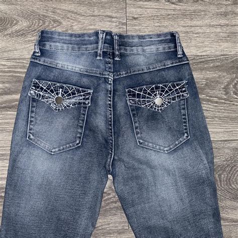 Mid Rise Bootcut Jeans With Spider Web Embroidery Depop