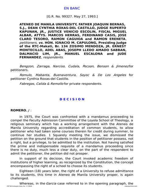 Ateneo De Manila University V Capulong Pdf Injunction Evidence Law