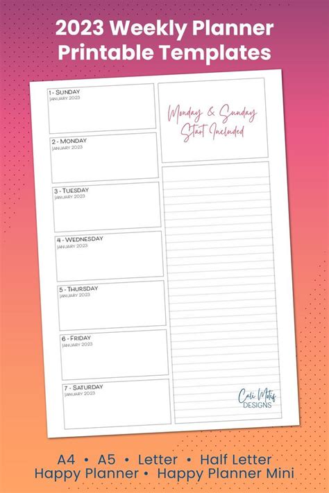 2023 Weekly Planner Printable Template Week On 1 Page Printable
