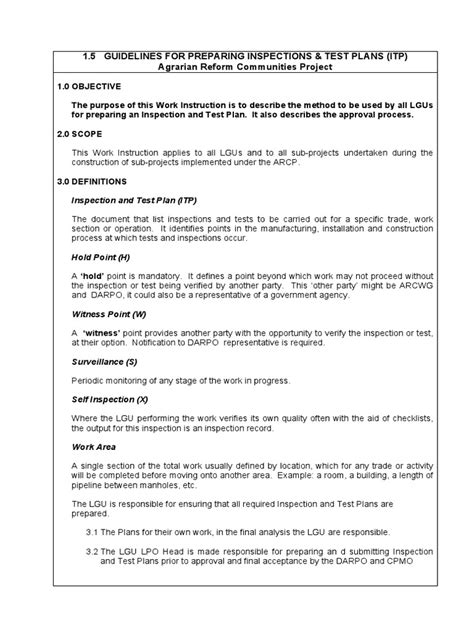 Itp Procedure Pdf Specification Technical Standard Business