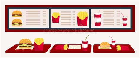 Cartoon Color Menü Und Verschiedene Typen Fast Food Set Vector Vektor