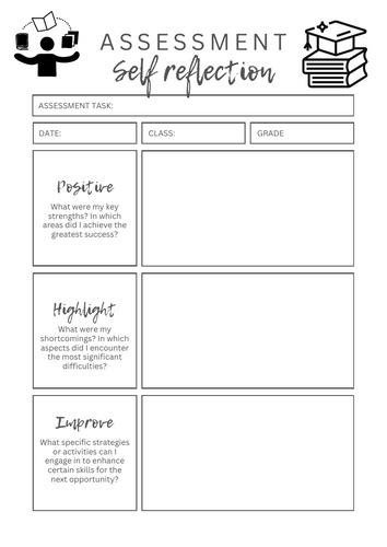 Assessment Feedback Self Reflection Worksheet I Teaching Resources