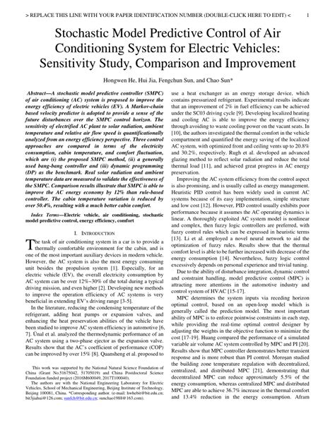 Pdf Stochastic Model Predictive Control Of Air Conditioning System For Electric Vehicles