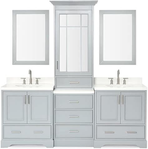 Ariel 85 Inch Double Vanity Set In Grey Pure White Quartz Counter Top