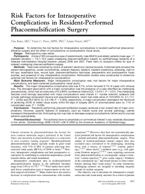 Pdf Risk Factors For Intraoperative Complications In Resident Performed Phacoemulsification