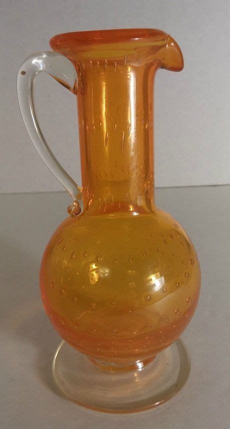 Blenko Controlled Bubbles Small Orange Pitcher Blenko Glass Glass