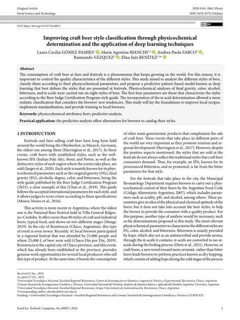 Pdf Improving Craft Beer Style Classification Through Physicochemical