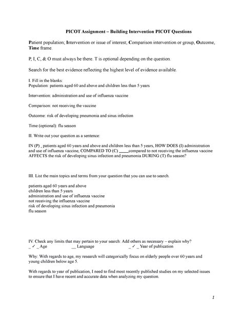 Picot Assignment Academic Essay On Various Subjects Based On