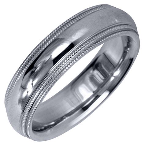 14k White Gold Mens Wedding Band 5mm High Gloss Milgrain Comfort Fit