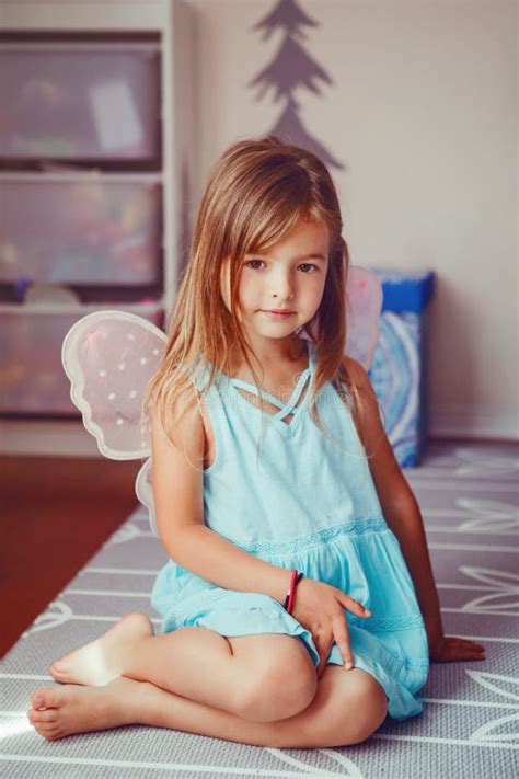 Cute Adorable Pretty Dressed Preschool Girl Playing A Fairy Princess At