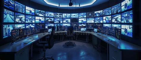 4 0 Modern Factory Security Control Room With Multiple Monitors Displaying Surveillance Camera