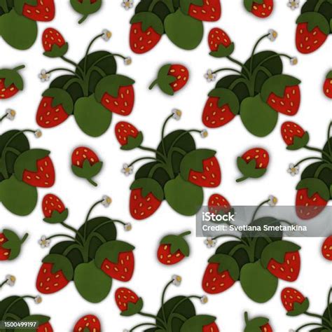 흰색 배경에 나뭇잎과 꽃이 있는 빨간 딸기의 매끄러운 패턴 페이퍼컷 스타일의 디지털 일러스트레이션 건강한 식생활에 대한 스톡 벡터 아트 및 기타 이미지 Istock