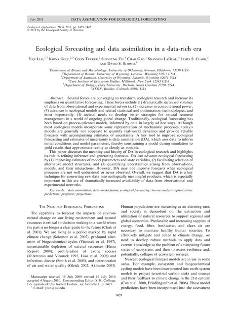 Pdf Ecological Forecasting And Data Assimilation In A Data Rich Era