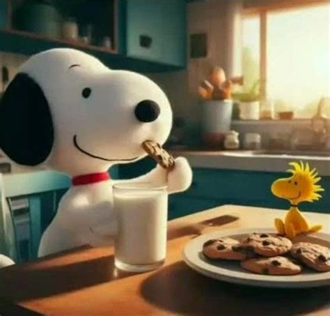 Snoopy Drinking Milk Snoopy Eating Cookies In Bed Snoopy Eating A