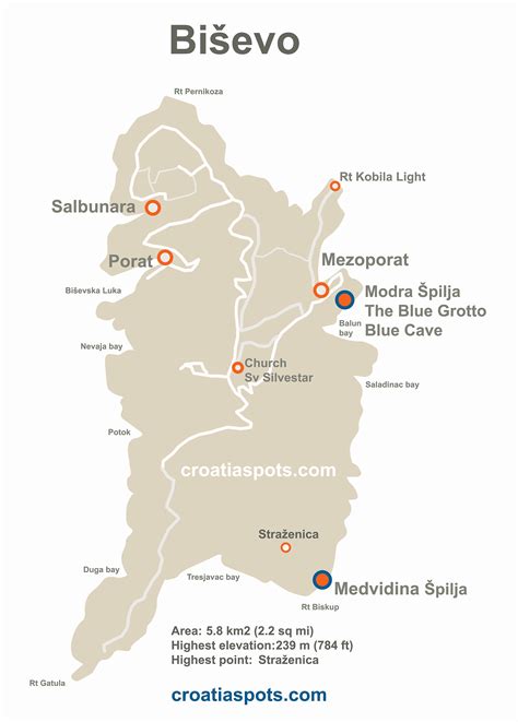 Map Of Biševo Island Croatiaspots