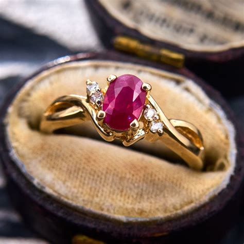 Oval Ruby Ring W Diamond Accents 14k Yellow Gold