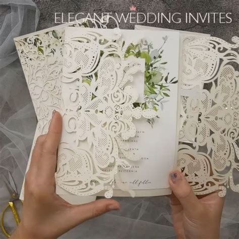 Classic Elegant Ivory Laser Cut Wedding Invitations For Backyard And