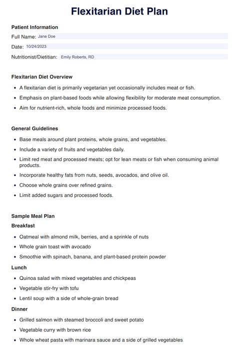 Flexitarian Diet Plan And Example Free Pdf Download