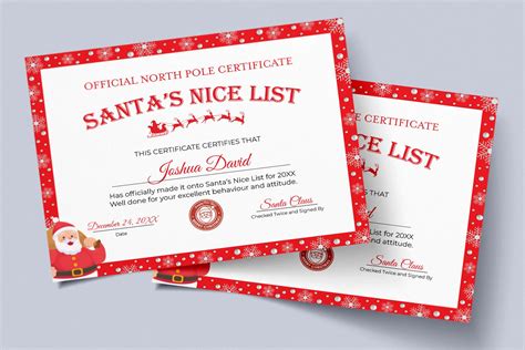 Custom Red White Christmas Nice List Certificate — Posh Park