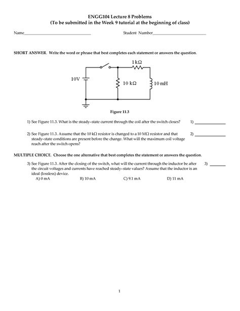 Engg104 Tut8 Tutorial 8 No Solutions Engg104 Lecture 8 Problems To Be Submitted In The Week