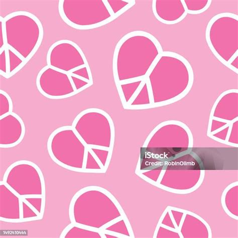 Pink Peace Sign Hearts Seamless Pattern Stock Illustration Download