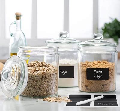 Leraze 3pc Glass Cookie Jars With Airtight Lids Labels And Marker