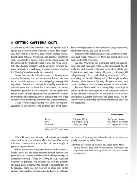 1 Linear Programming Pdf Potato Green Bean