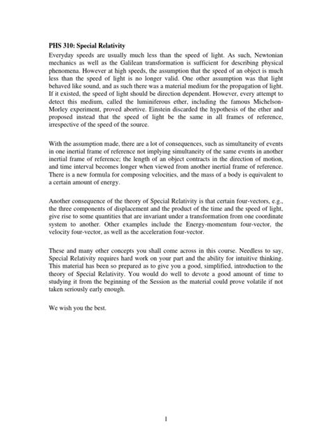 Phs 310 Relativity Pdf Electronvolt Luminiferous Aether