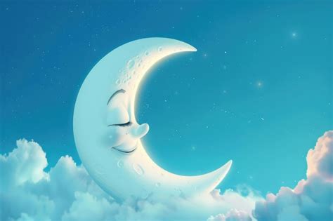 Cute Smiling Moon On Blue Sky Fantasy Background Astronomy Outdoors