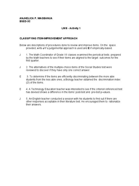 Lm 8 Activity 1 And 2 Pdf Evaluation Methods Methodology