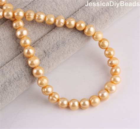 Golden Freshwater Pearl Beads Round Potato Shape 8 9mm 155 Strand