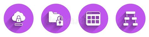 Set Cloud Computing Lock Folder And Browser Files And Hierarchy Organogram Chart Icon With
